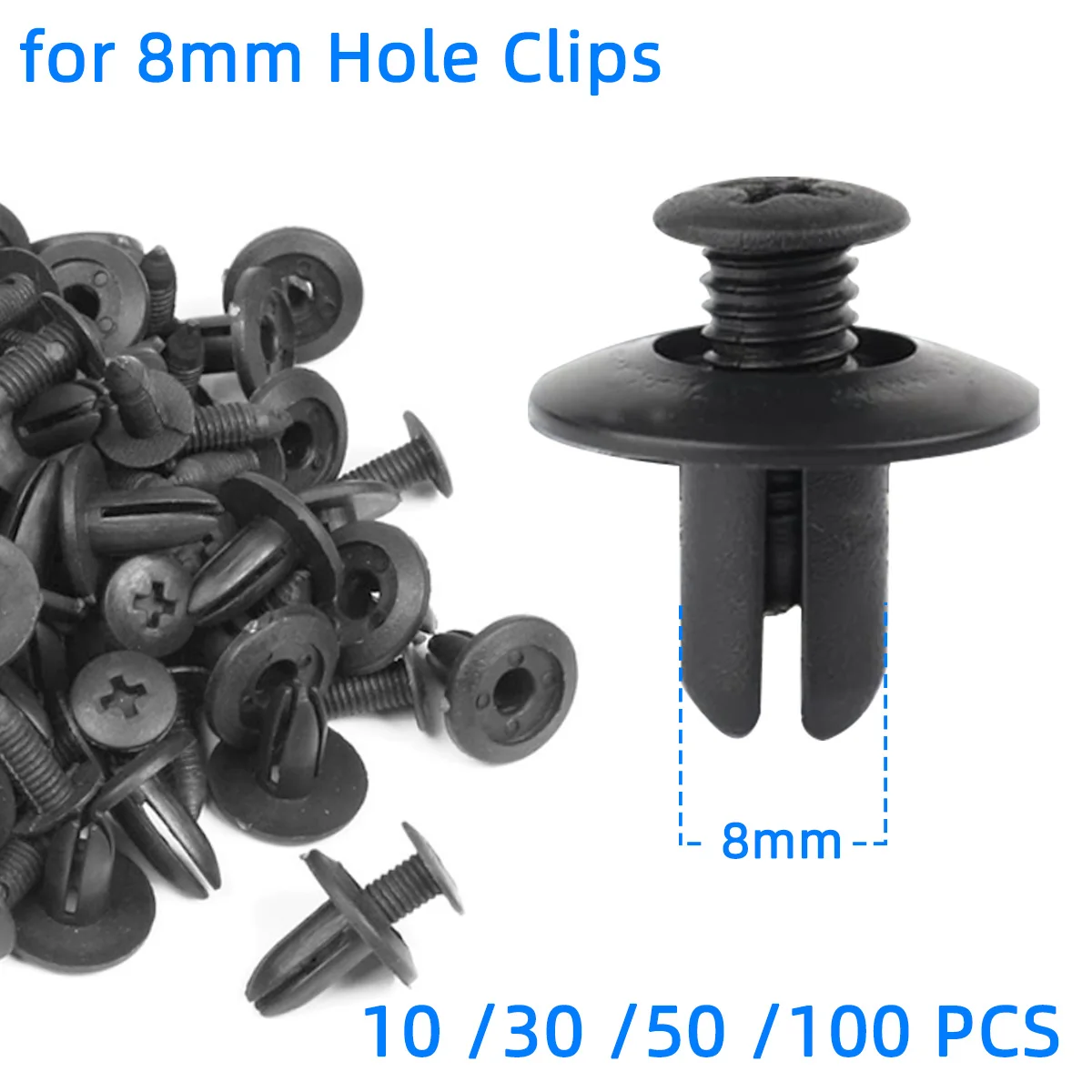 10-30-50-100pcs-8mm-Door-Rivet-Plastic-Clip-Fasteners-Black-Cars-Lined ...