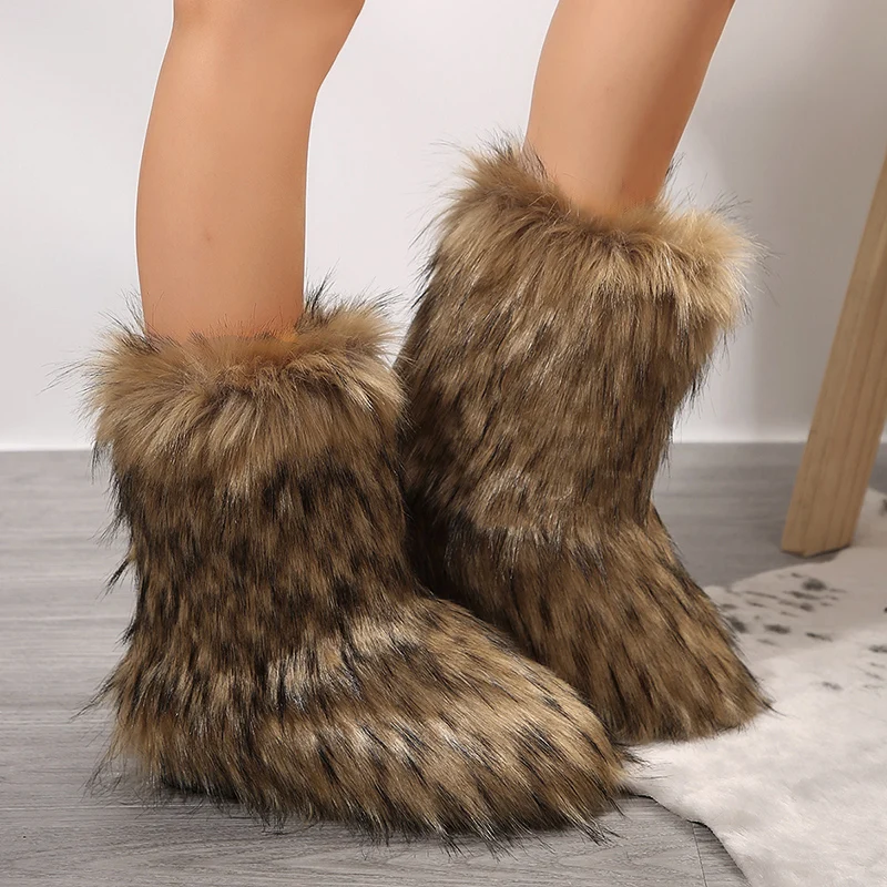 Winter-Luxury-Fur-Mid-Calf-Boots-Women-New-Faux-Fur-Keep-Warm-Snow ...