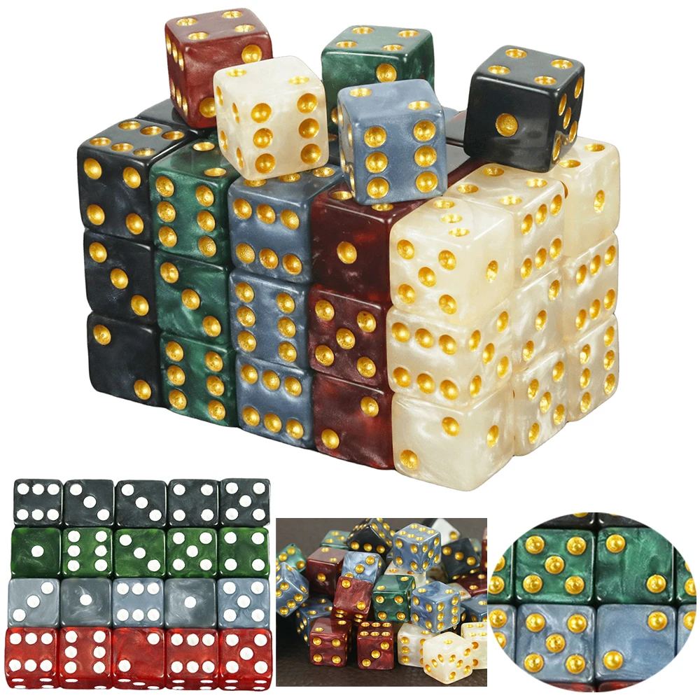 Mini-Dice-10pcs-D6-Standard-Marble-Effect-Golden-Pips-Plastic-12mm-Game ...
