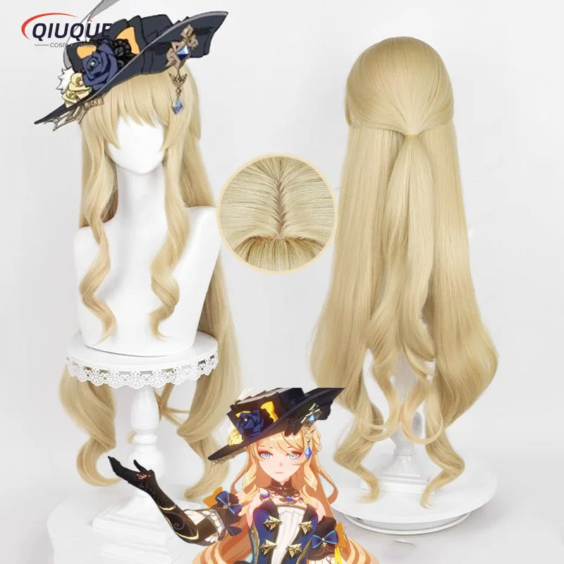 Game Impact Fontaine Navia Cosplay Wig Linen Gold 95cm Long Curly Heat ...
