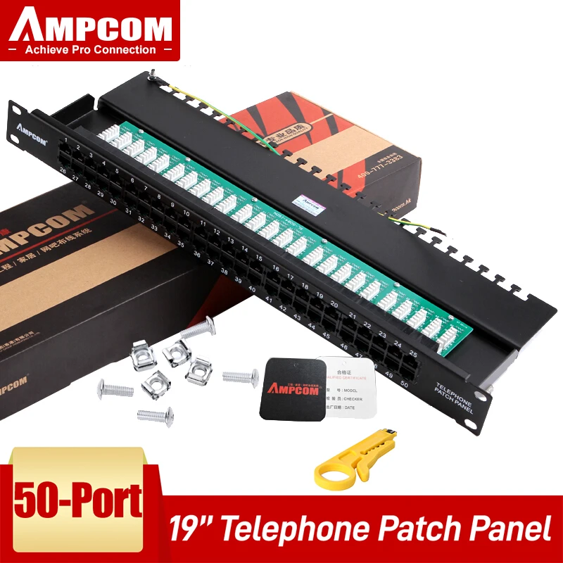 AMPCOM-RJ11-1U-Cat3-25-50-ports-Telephone-Patch-Panel-19-inch-Rack-50U ...