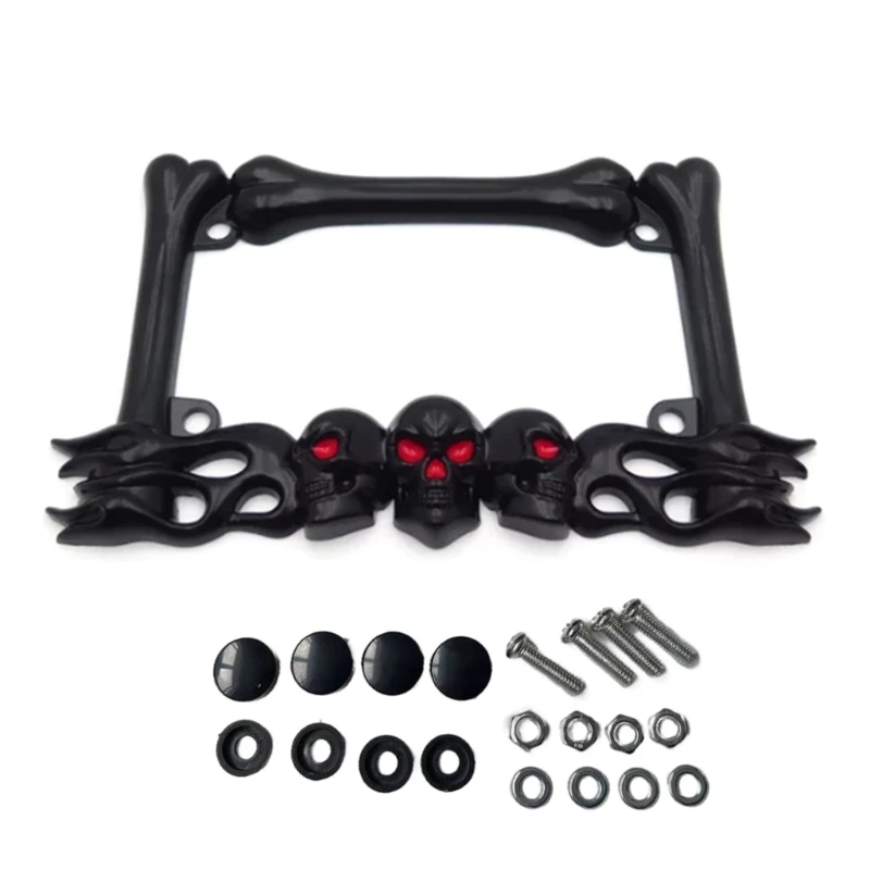 Black-Plastic-Skull-Motorcycle-License-Plate-Frame-Holder-License ...