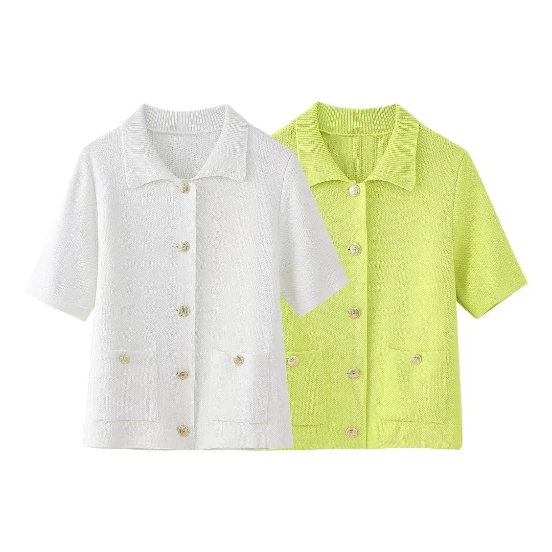 Women-s-knitted-jacket-two-color-short-casual-mid-sleeve-jacket-women-s ...