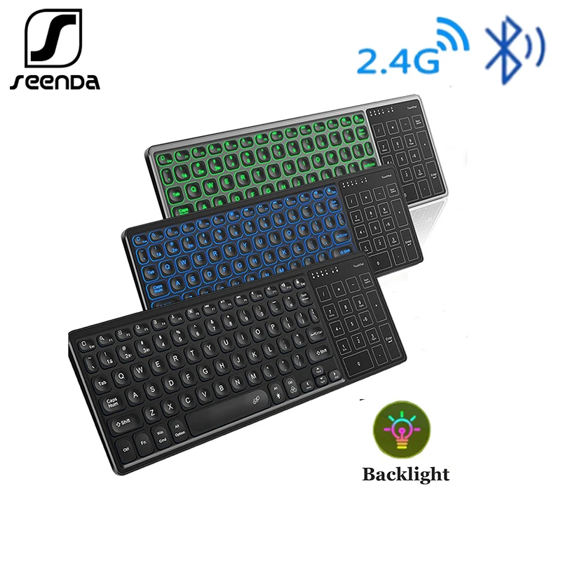 Seenda Backlit 7-colors Bluetooth Keyboard With Touchpad 2.4g Wireless ...