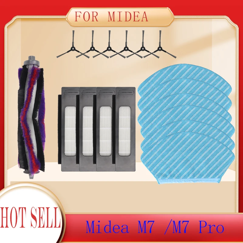 Roll Brush Side Brush Hepa Filter Mop Cloth For Midea M7 Pro M7 Robotic