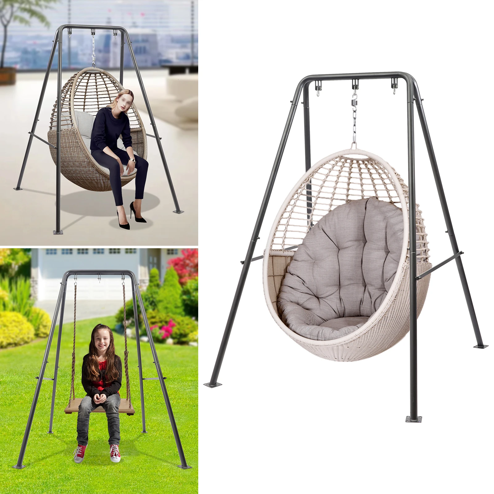 Black Hanging Chair Frame for Indoor/Outdoor, Floor Mount Hanging Chair ...