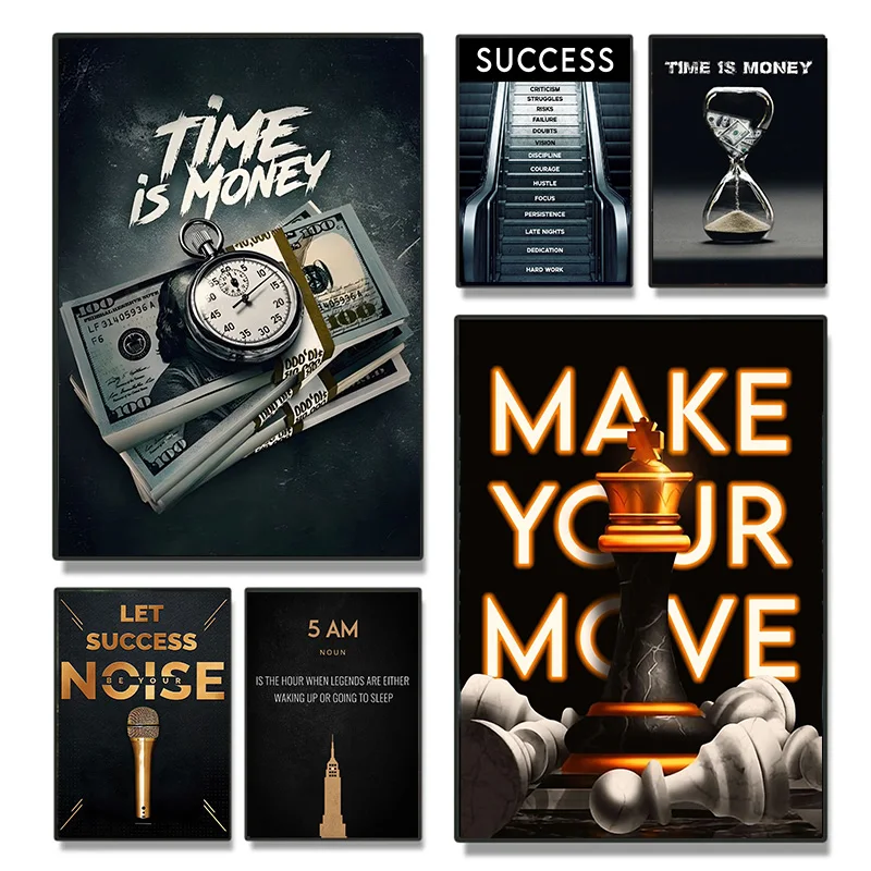 Time-Is-Money-Motivational-Canvas-Art-Posters-and-Prints-Success-Steps ...