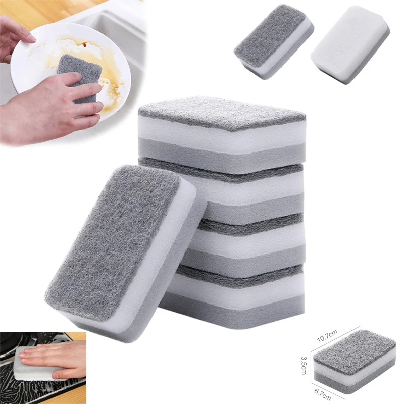 5pcs Home Double-sided Sponge Wipe Gray Dirt-resistant Scouring Pad ...