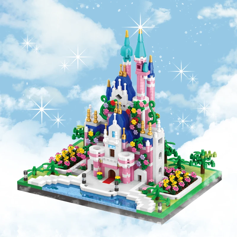 Princess-Castle-Building-Blocks-Model-Set-Pink-Blue-Church-City-Classic ...