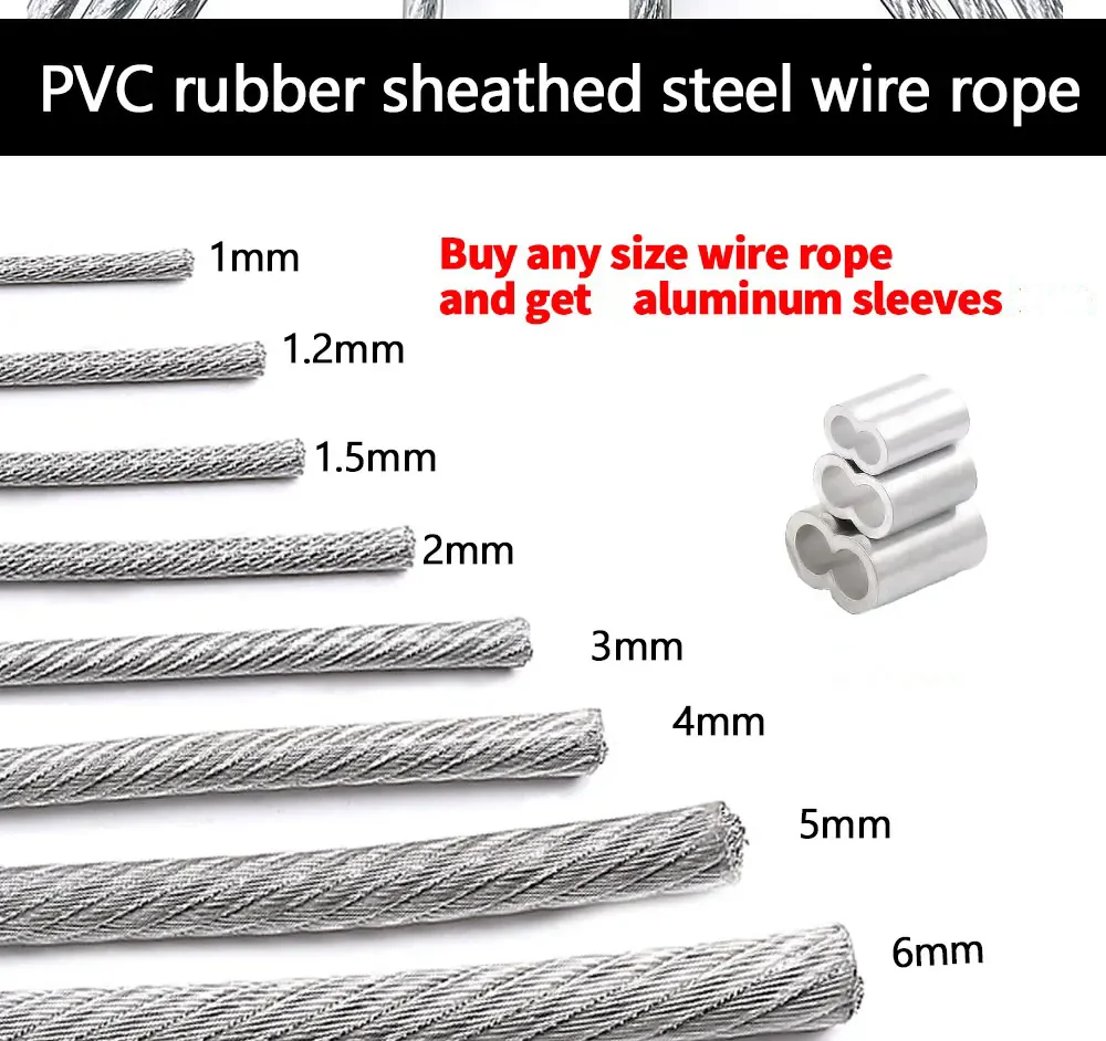 2M-100M Stainless Steel PVC Coated Cable Diameter 1/2/3/4/5/6mm ...