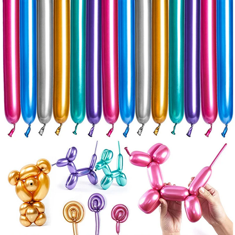 100pcs-Long-Glossy-Twist-Latex-Balloons-Thick-Strip-Metal-Color ...