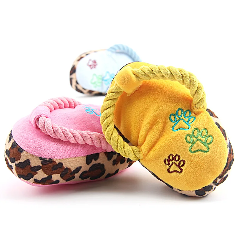 Dog Plush Slipper Chew Toy Squeaky Rope Knot Toy for Dogs Cats Durable ...