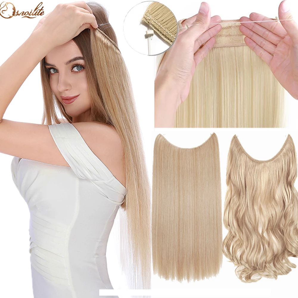 S-noilite-20Inch-Synthetic-Invisible-Wire-No-Clips-In-Hair-Extensions ...