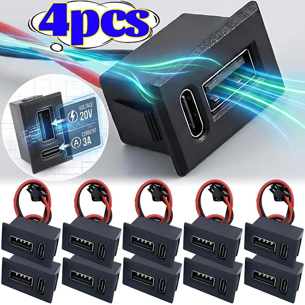 Car Dual Type C USB Socket Power Supply Seat Female Connector 20V 3A ...