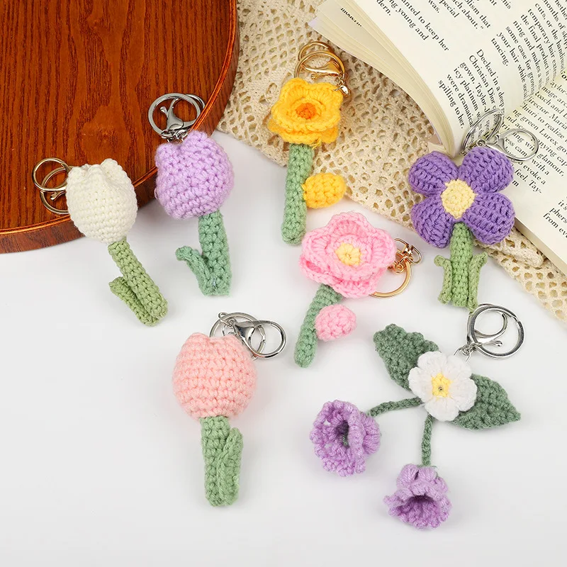 Cute-Bouquet-Car-Keychain-Wholesale-Women-Knitted-Purple-Flower-Pendant ...