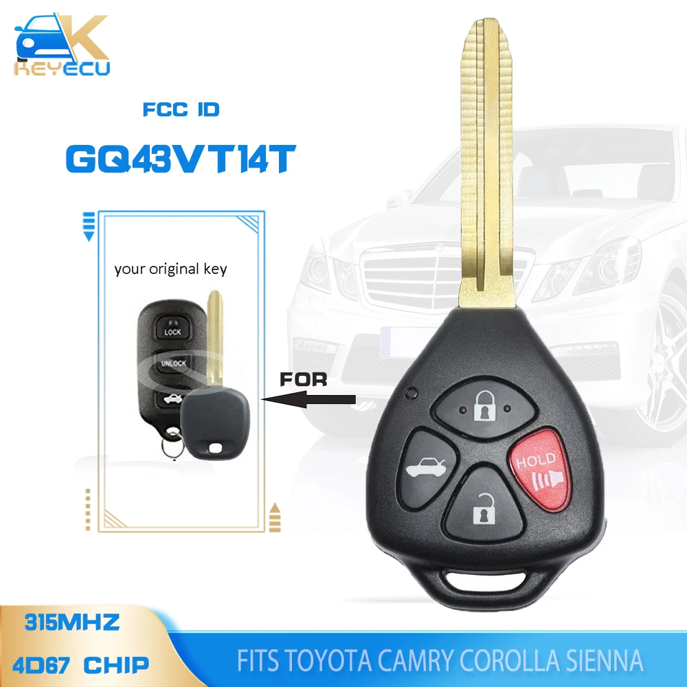 KEYECU GQ43VT14T Upgraded Remote Key Fob 315MHz 4D67 Chip for Toyota ...