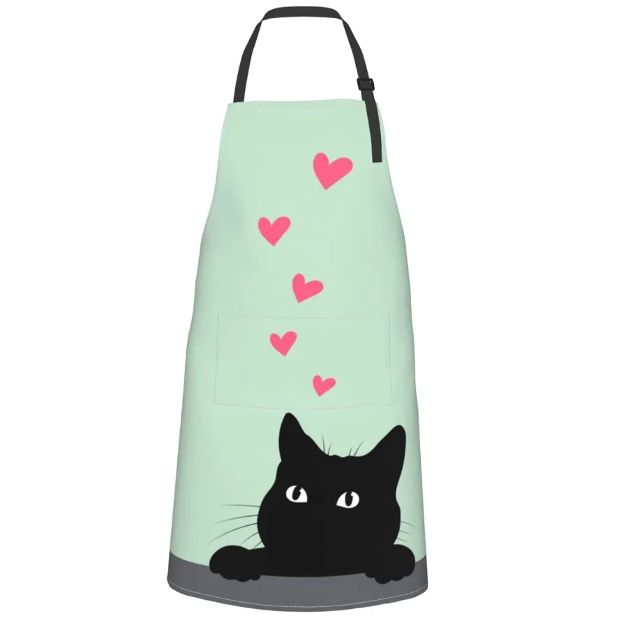 Perinsto Cute Cartoon Cat Waterproof Apron with 2 Pockets Funny Animal ...
