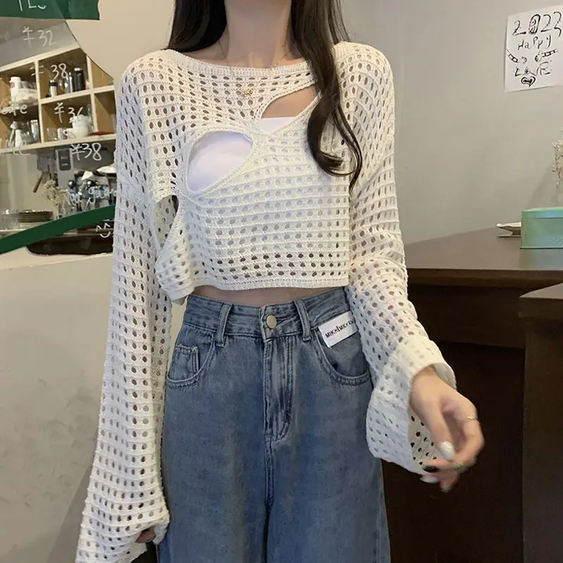HOUZHOU-Acubi-Knitted-Crop-Top-Y2k-Women-Smock-Korean-Fashion-Hollow ...