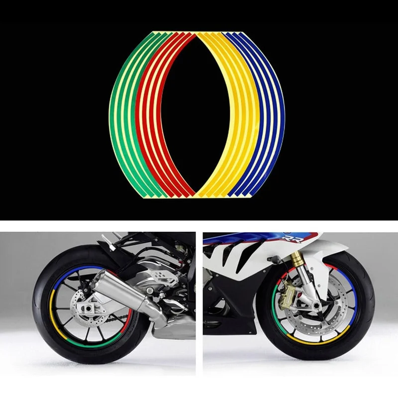 16PCS-Strips-Motorcycle-Wheel-Sticker-Reflective-Decals-Rim-Tape-for ...