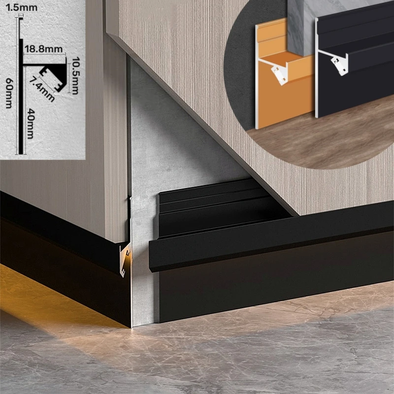 H60mm Wall Trim LED Skiritng Line Aluminum Profile Recessed Hidden ...