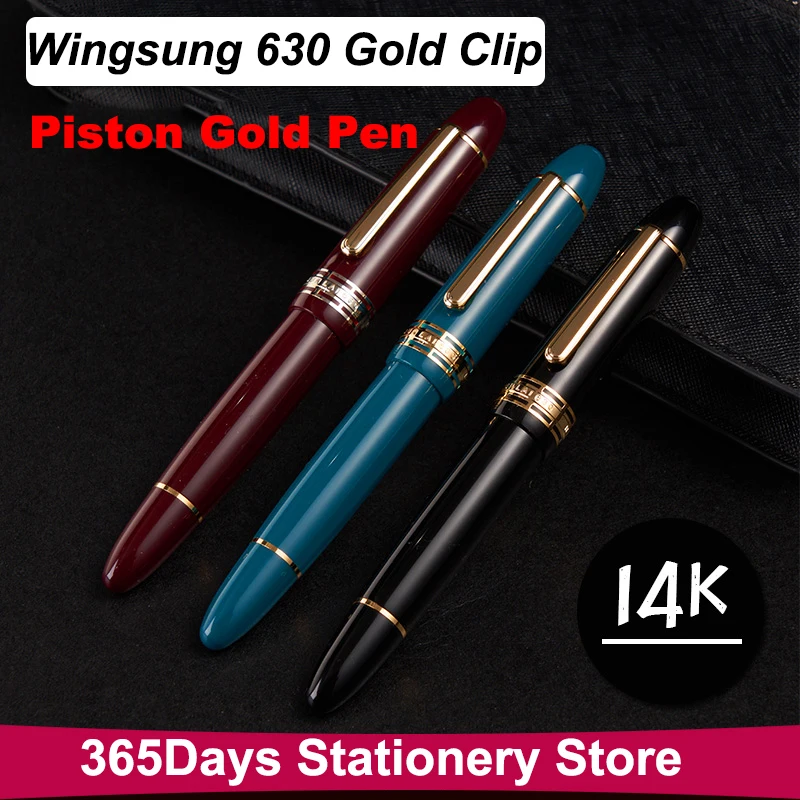 Wing-Sung-630-Fountain-Pen-14K-Gold-Nib-Wave-Long-Knife-Nib-Piston-Gold ...