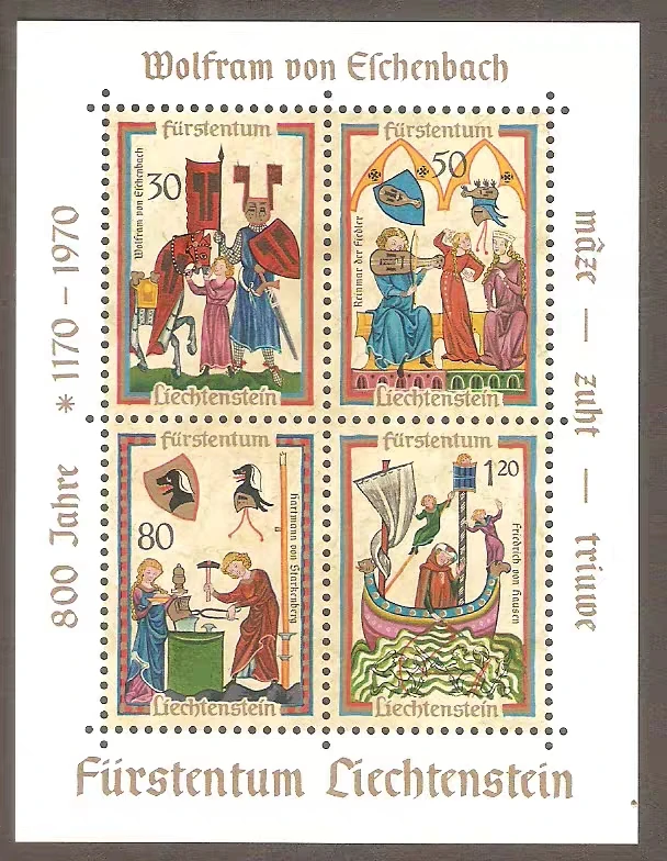 Liechtenstein Post Stamps 1970 German Poet Eschenbach Born 800 Years ...