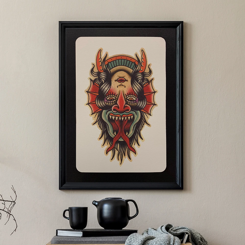 Traditional Demon Face Tattoo