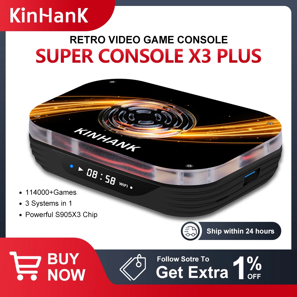 Video Game Console KINHANK Retro Games Console Emulator X3 Plus Retro Game Console 4k 2023 TV ...