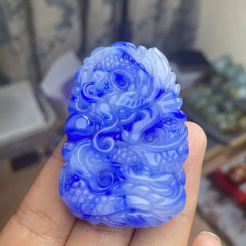 Natural-Blue-White-Jade-Dragon-Pendant-Necklace-Chinese-Hand-Carved ...