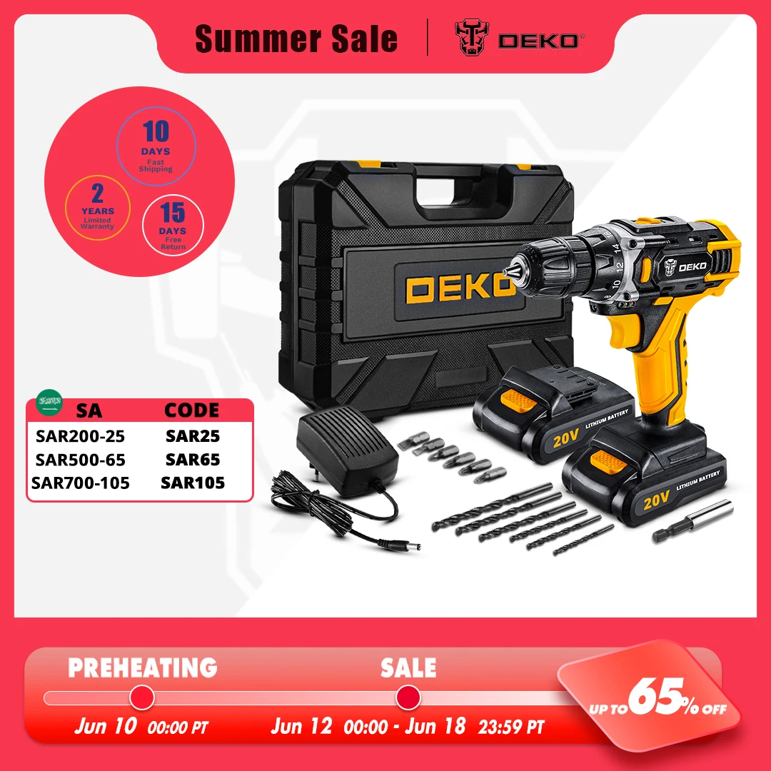 DEKO 20V MAX Cordless Drill Power Tools Wireless Drills Rechargeable ...