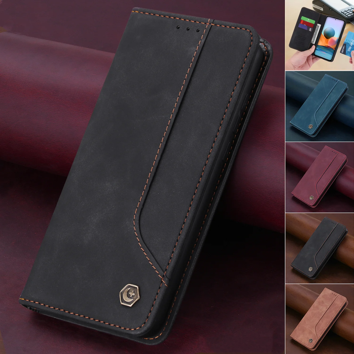 Leather-Case-For-XiaoMi-Redmi-Note-12-11-11S-10S-10-Pro-Flip-Cover-Mi ...