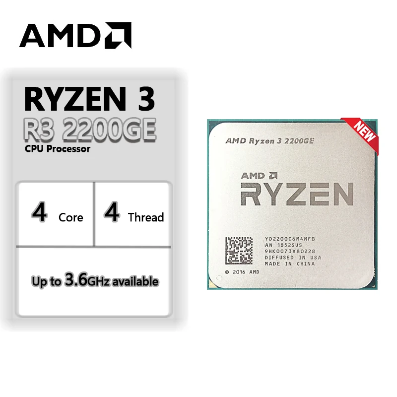 Processador do ryzen 3 do Amd 2200ge r3 2200ge, 2 ghz, quad-core, quad ...