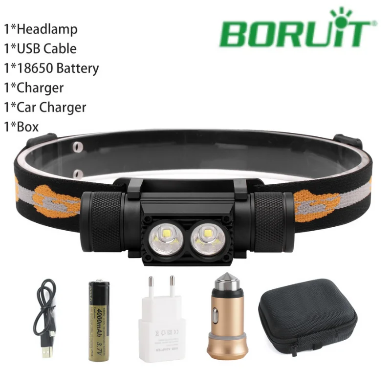 Boruit Powerful 5000lm Headlamp With D25 Dual Xm-l2 Led Headlight ...