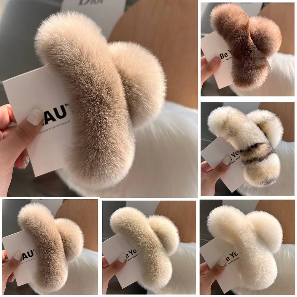 Plush Hair Clip Elegant Solid Faux Fur Plush Large Hair Claw Clips ...