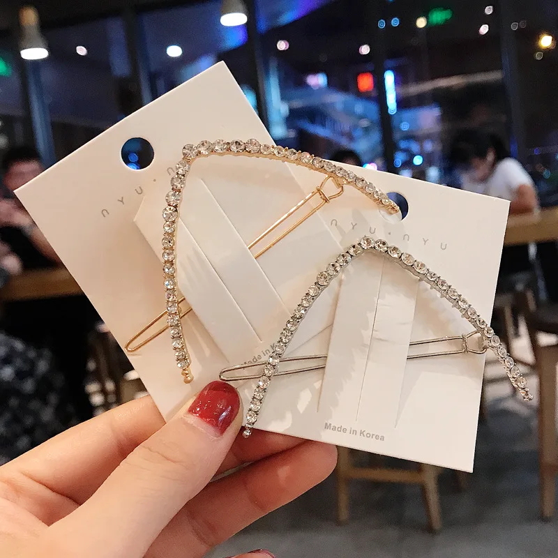 패션 여성 라인석 V 모양 X 모양 헤어핀 헤어 클립 머리핀 레이디 긴 머리 슬라이드 클립 핀 홀더 헤어 액세서리헤어 클립