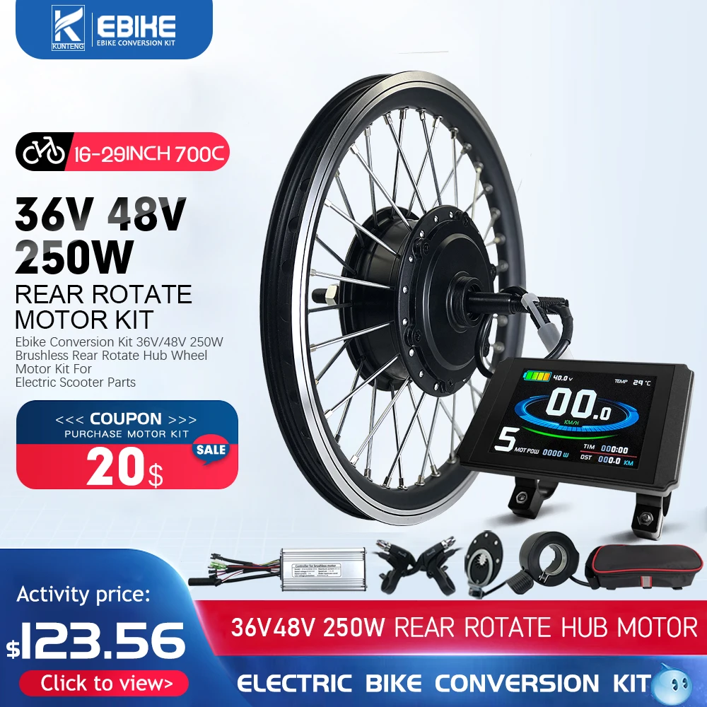 Ebike-Conversion-Kit-36-48V-250W-Rear-Wheel-Brushless-Gear-Hub-Motor ...