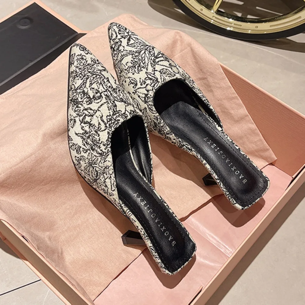 Female-Slippers-2024-Summer-New-Outsider-Slim-Heels-Retro-French-One ...