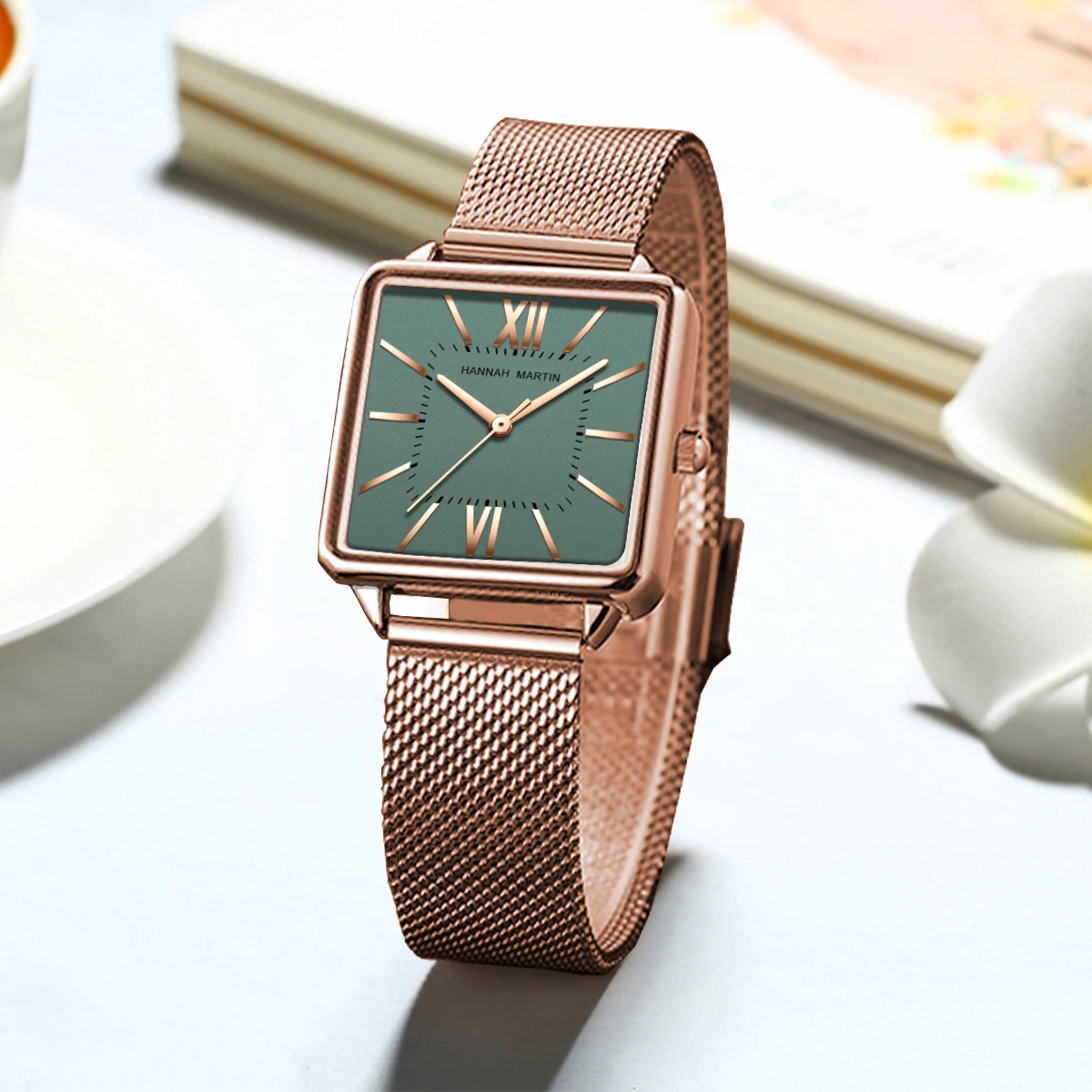 Japan-Quartz-Movement-Green-Dial-Roman-Square-Watches-Case-Stanless ...
