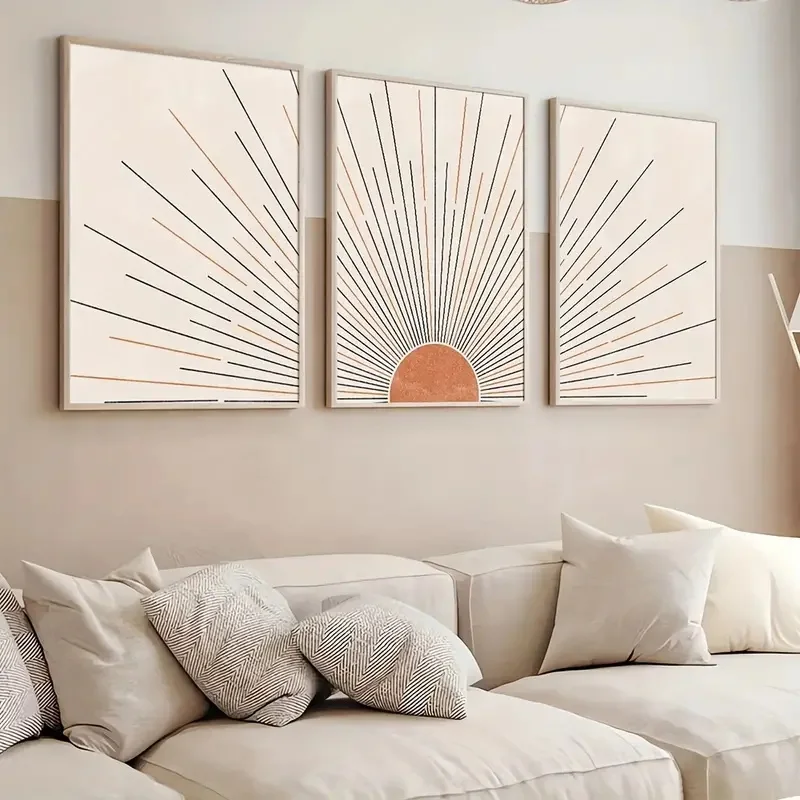 3pcs/set Bohemian Rising Sun Canvas Poster - Vintage Art for Bedroom ...