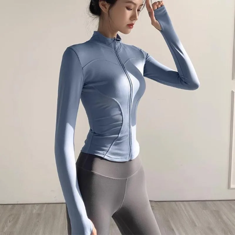 Women-Sports-Jacket-Zip-Fitness-Yoga-Shirt-Workout-Running-Coat-Summer ...