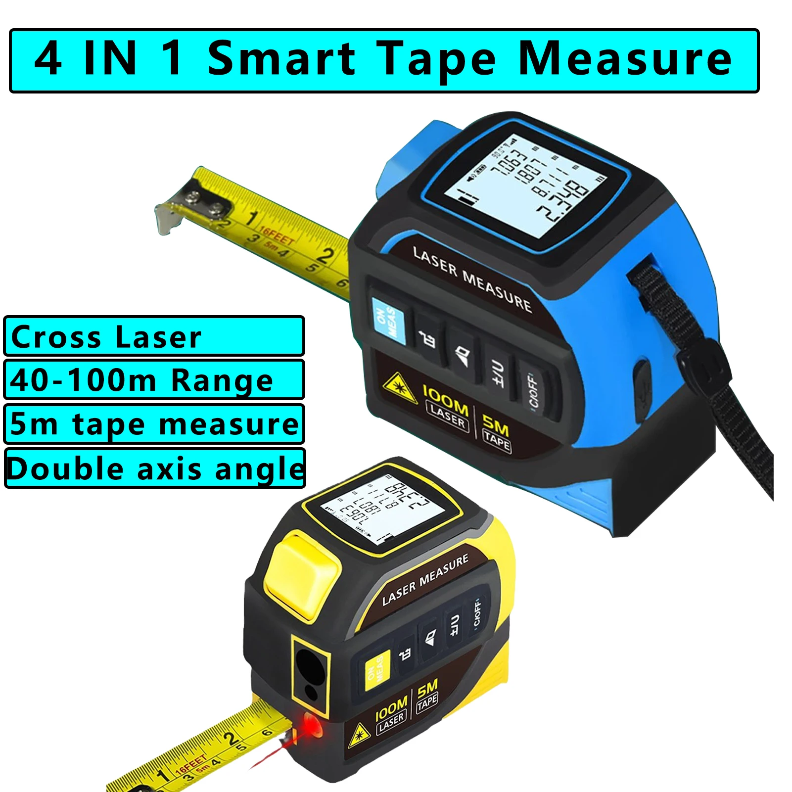 Portable Laser Tape Measure 4 In 1 Digital Tape Measure High Precision ...