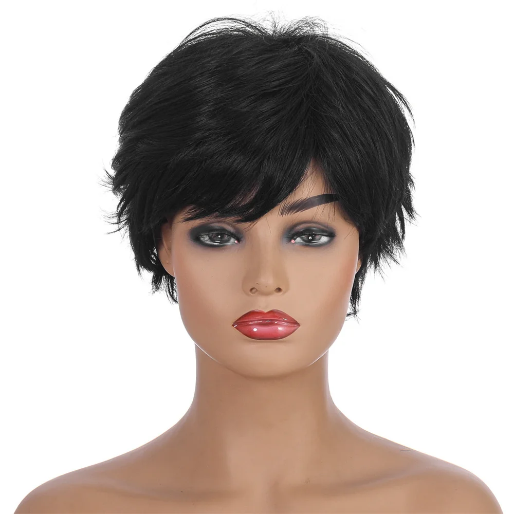 Perruque,WIG323E--Perruque Synthétique Coupe Pixie Courte Avec Frange ...