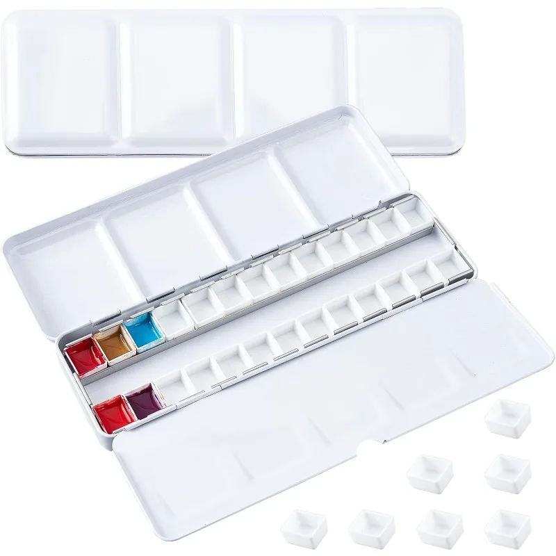 24pcs-Paint-Palette-Box-with-Lid-White-Paint-Case-with-24pcs-Half-Pans ...