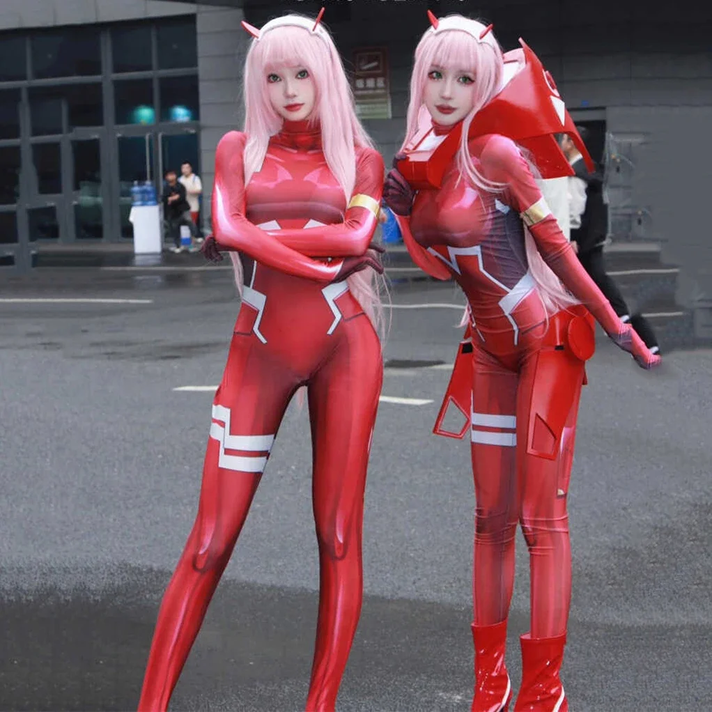 ゼロツーコスプレ衣装ボディスーツアニメダーリン・イン・ザ・フランキス 02 ジャンプスーツボディスーツかつら女性ハロウィンパーティー衣装 ...