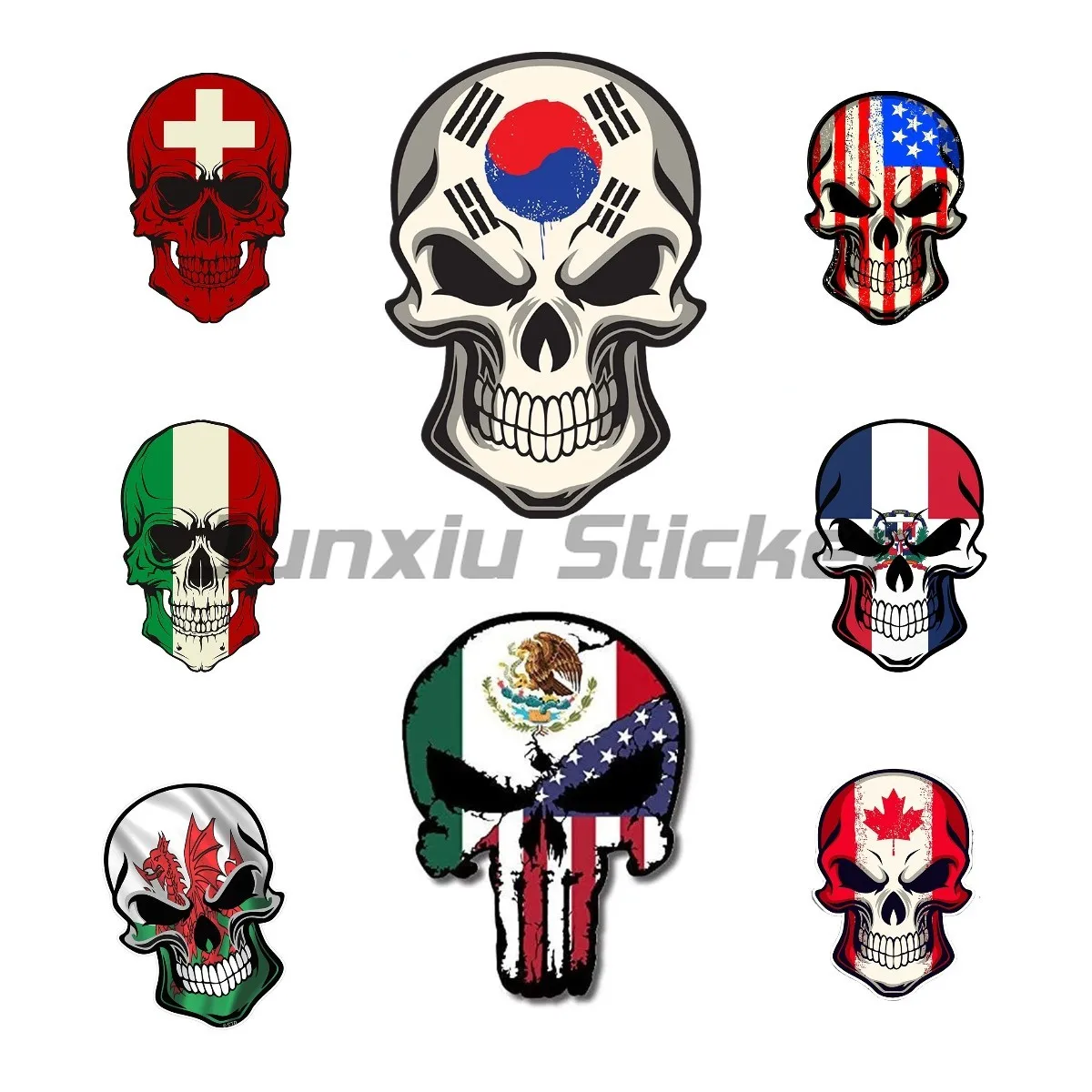 Japanese-UK-US-Canada-National-South-Korea-Flag-Skull-Car-Stickers-on ...