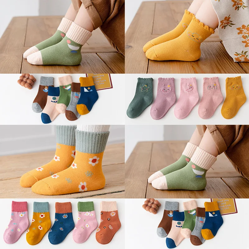 5-Pairs-of-Cute-Cartoon-Ankle-Socks-With-Warm-and-Durable-Stripes ...