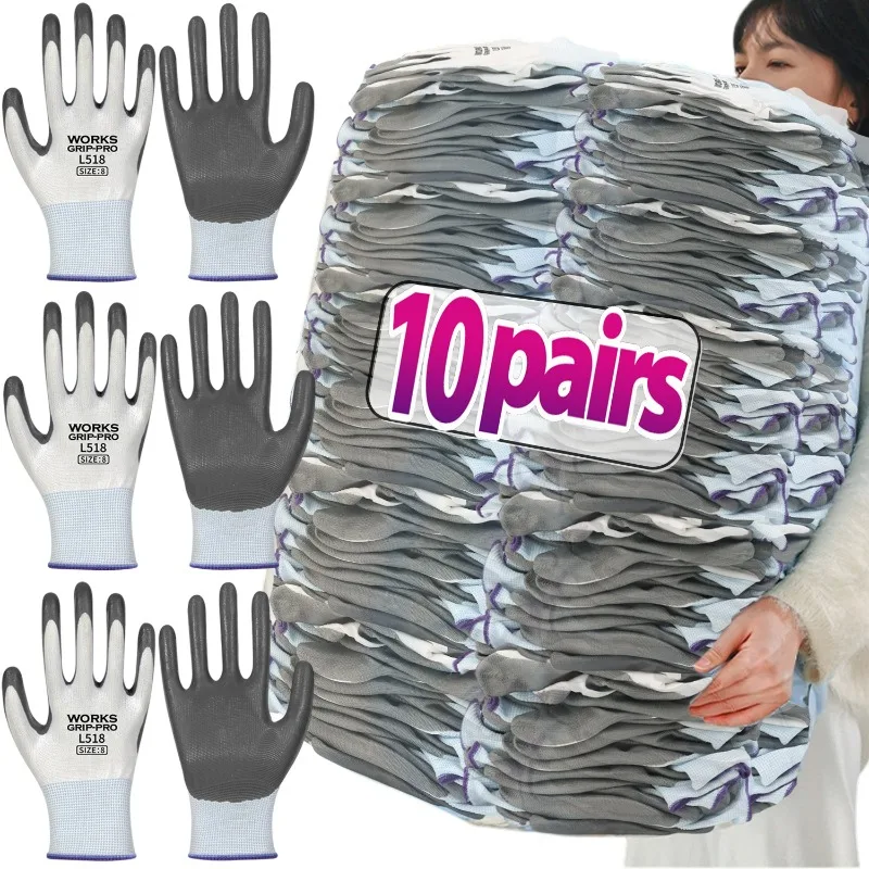 1/10Pairs Bulk Nitrile Coated Work Glove Industrial Strength Durable ...