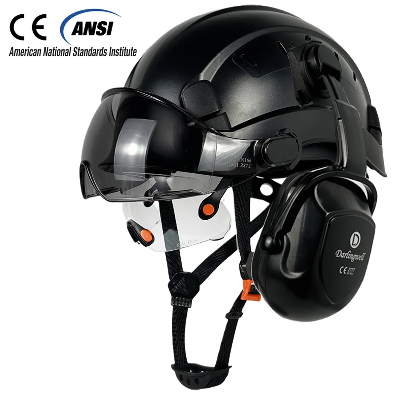 New Type CE Safety Helmet With Visor For Engineer And Earmuff EN352 ABS ...