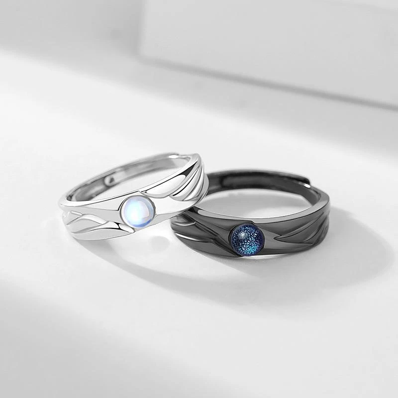 Fashion Angel Devil Couple Ring Trendy Adjustable Vintage Moonstone Rings Romantic Wedding Party ...