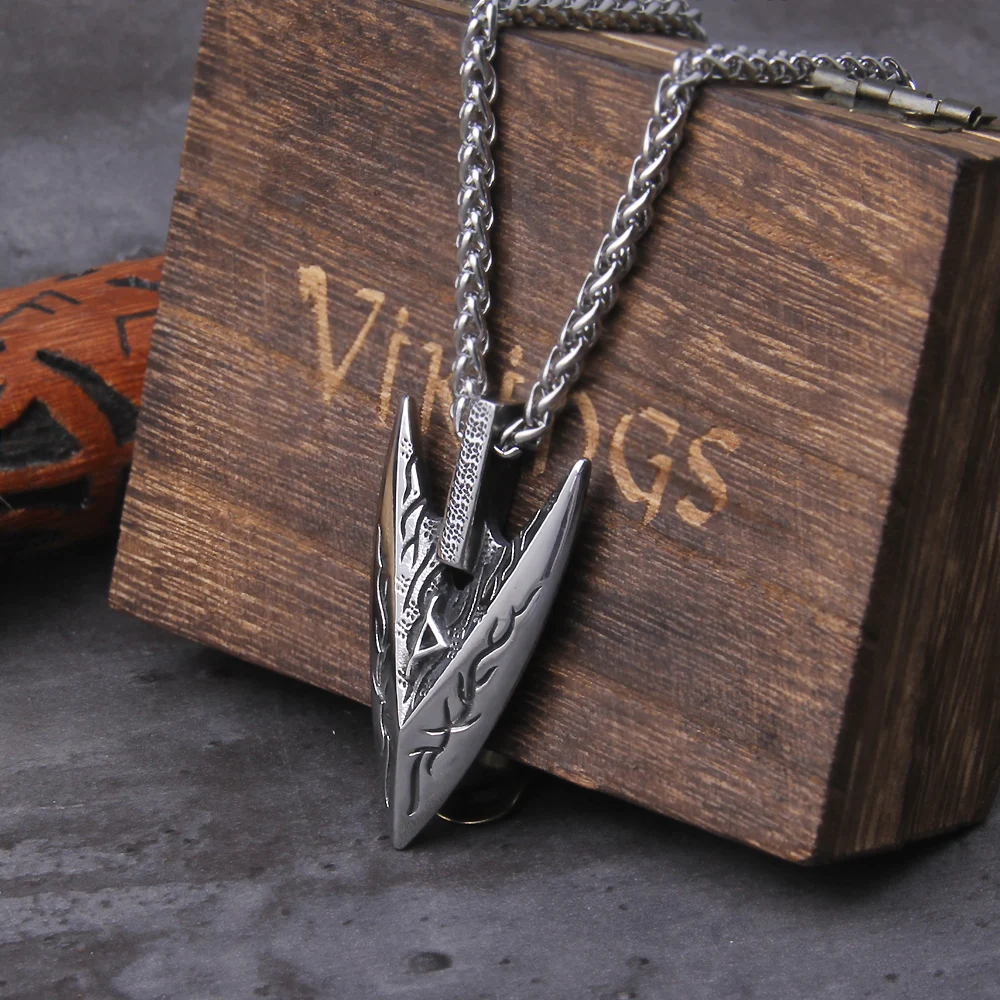 Odin's Spear Gungnir Viking Necklace For Men with Rune Symbol Raven’s ...